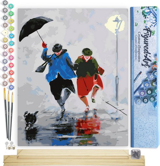 Figured'Art Schilderen op Nummer Volwassenen canvas Lopen in de regen ...