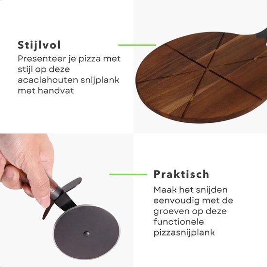 Luxe Pizzaplank met Pizza Snijder - 2-delige Set - Pizzabord met ...