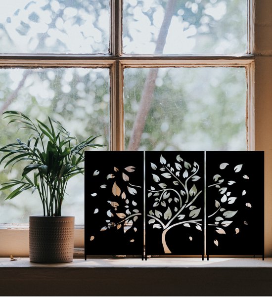 Djemzy - raamdecoratie woonkamer/slaapkamer - raamscherm drieluik ...