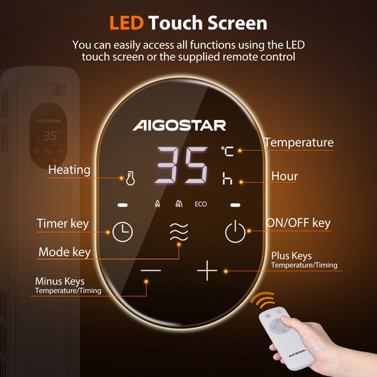 Aigostar Cozy Olieradiator - 2300W, 11 ribben, elektrische verwarming ...