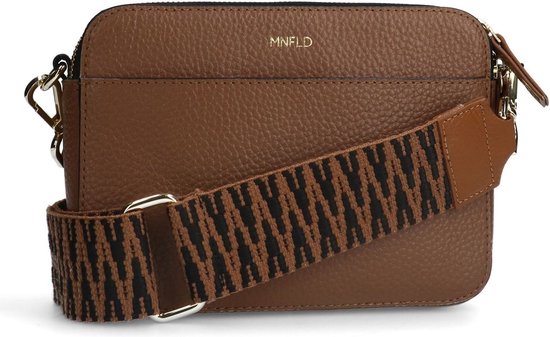 Manfield - Cognac leren handtas met gestreepte bag strap | bol