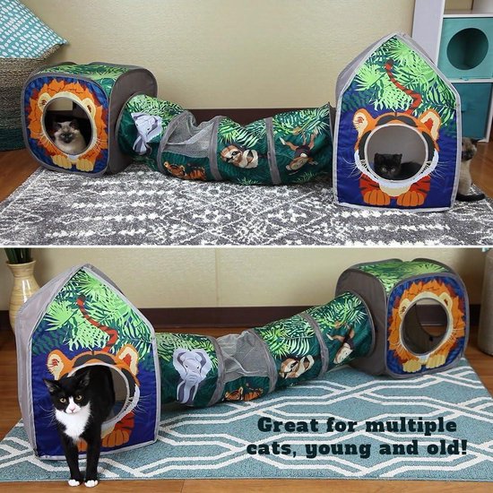 Opvouwbare Cat Cube Play Kennel Tunnel Cat Bed - Pop Open Jungle Combo ...