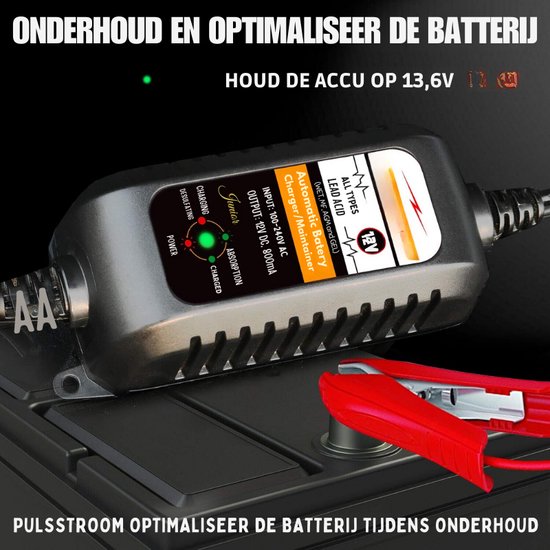 Automatische 12V Batterijlader MP00205A - 800mA Batterijonderhouder ...