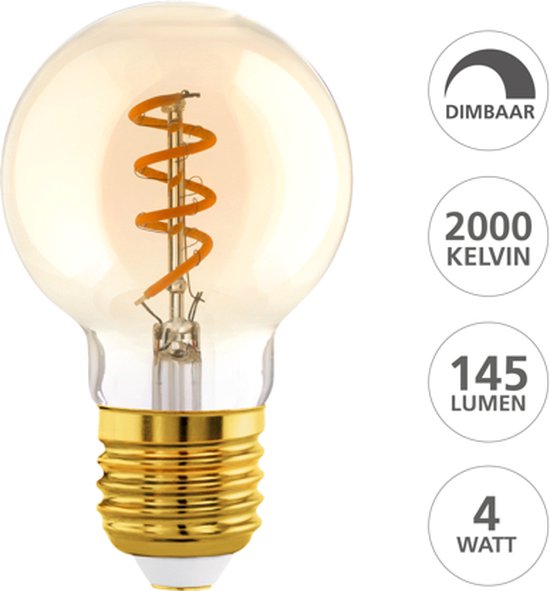 EGLO LED Lamp - E27 - Ø 6 cm - G60 - Amber - 2000K - Dimbaar | bol