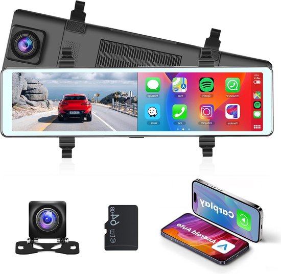 Spiegel dashcam draadloze Apple Carplay Android Auto handsfree ...