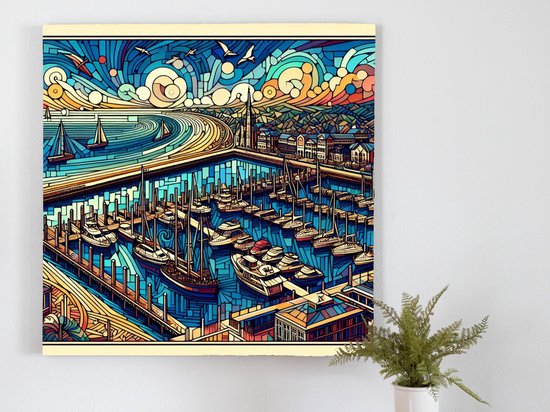 Line art haven schilderij | The Harbor of Creativity: A Unique Line ...