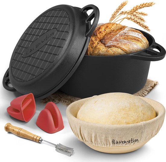FLAVEMOTION® Gietijzeren pan voor het bakken van brood, startset met ...