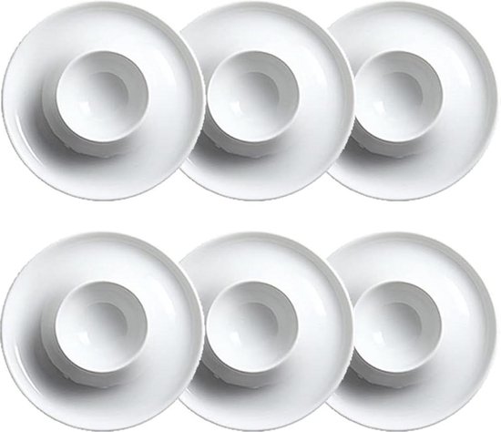 Eierdopjes set van wit porselein - 6-delige keramische ontbijtset rond ...