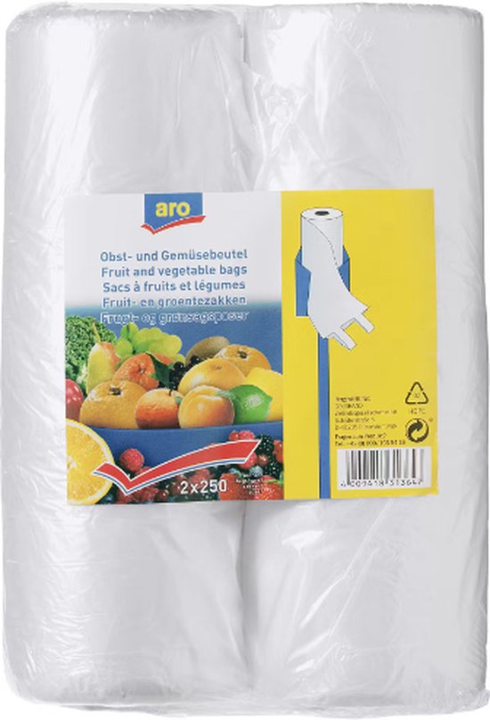 ARO Plastic tasjes met handvat - 500 stuks - Voor fruit en groenten | bol