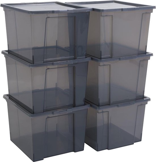 Set van 6 opbergdozen 30 L met deksel stapelbaar voor Garage slaapkamer ...