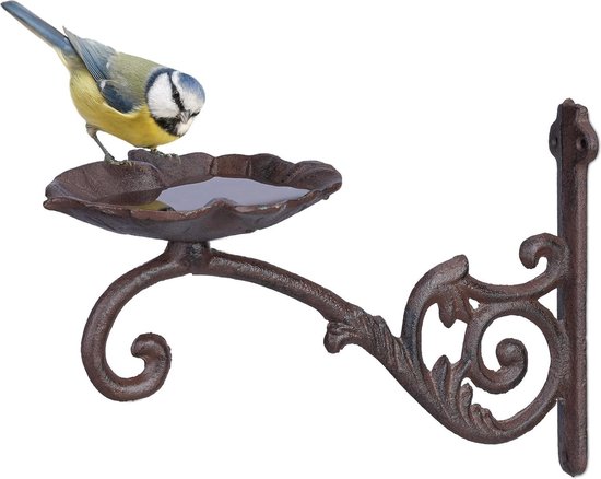 Vogelbad gietijzer voor aan de muur - waterschaal met bladvorm - antiek ...