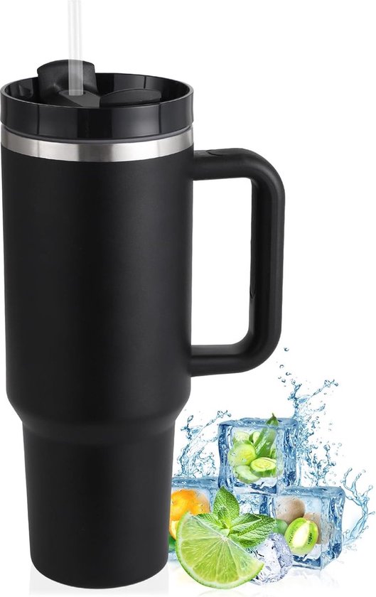 Thermosbeker met Rietje en Handvat 1200 ml Dubbelwandig Roestvrij Staal ...