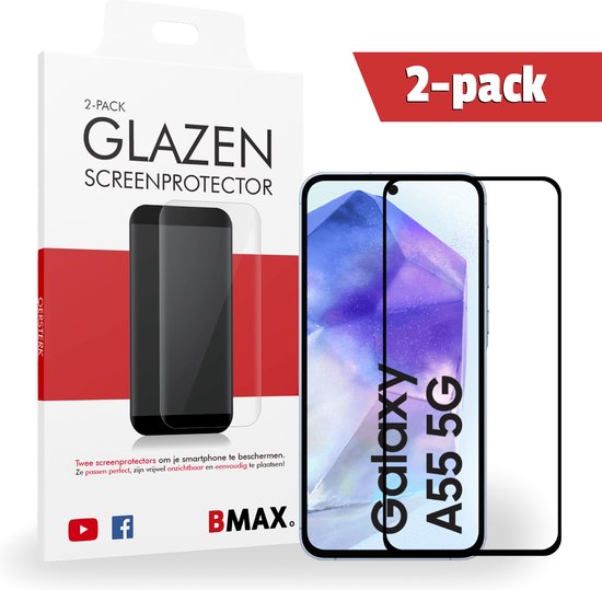 2-pack BMAX Screenprotector geschikt voor Samsung Galaxy A55 5G - Full Cover gehard... | bol