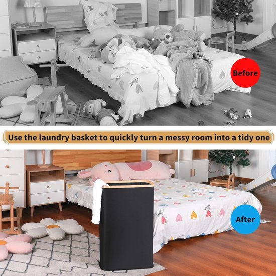 Hoge wasmand met deksel en handvat, slanke opvouwbare wasmand, 60 liter ...
