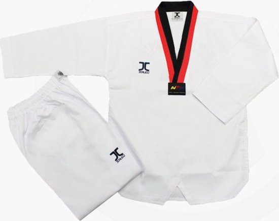 JC Club Taekwondo-pak Poom | WT | Wit / Zwart / rood | band Wit (Maat: 140) | bol