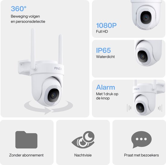 Finex Beveiligingscamera - Buiten camera met nachtzicht - Beveiligingscamera buiten -... | bol