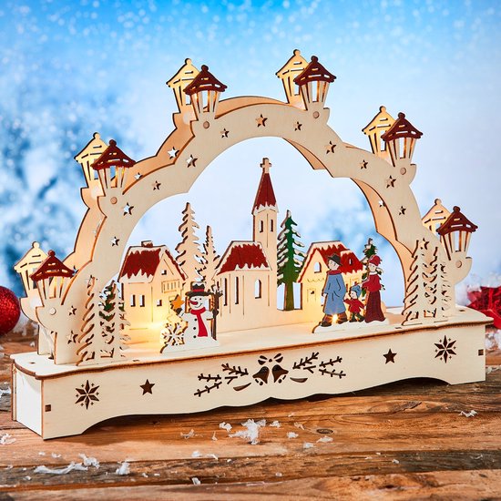 Houten luchtboog met leds »Kerstdorp « | bol