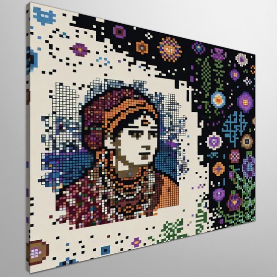 Pixel art vrouw schilderij | Prisma portret van een betoverende dame in ...