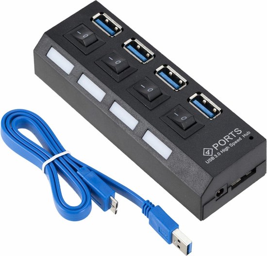 USB hub met 4 poorten en aan/uit schakelaars usb 3.0 zwart | bol.com