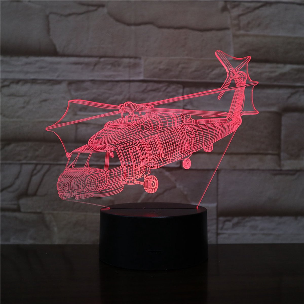 3D Led Lamp Met Gravering - RGB 7 Kleuren - Helicopter | bol.com