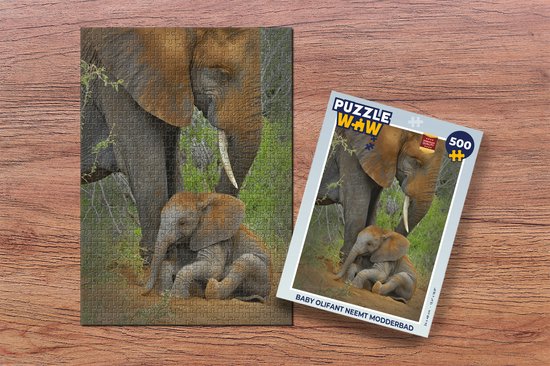 Puzzel Baby olifant neemt modderbad - Legpuzzel - Puzzel 500 stukjes | bol