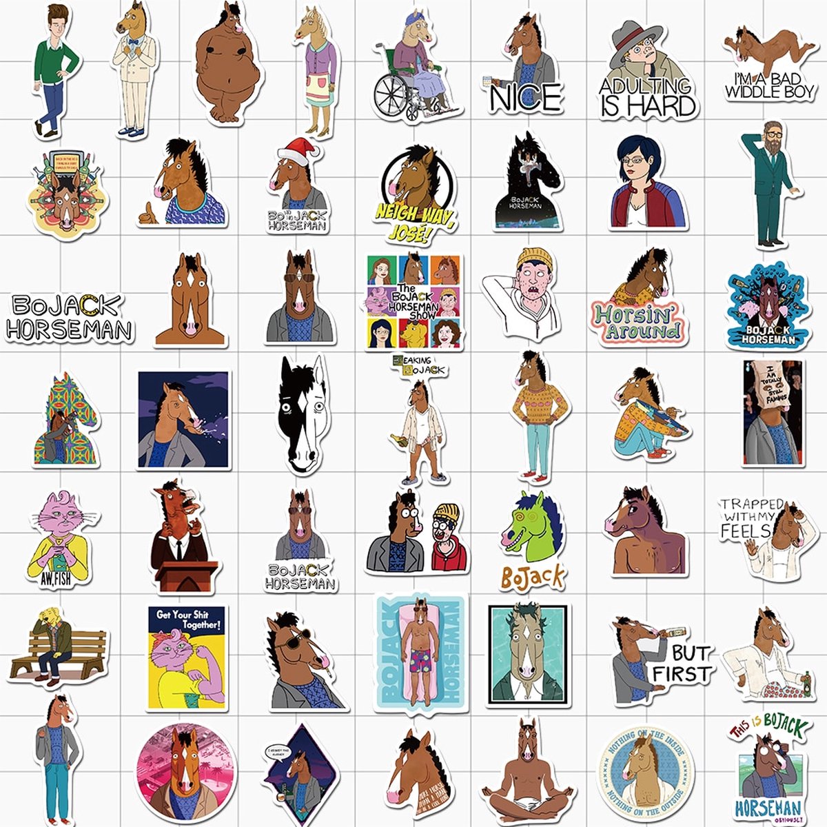 BoJack Horseman stickers 40x - Coole mix voor muur, laptop, agenda etc ...