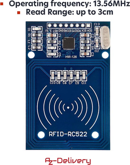 AZDelivery 5 x RFID Kit RC522 met Reader, Chip en Card 13.56MHz SPI ...