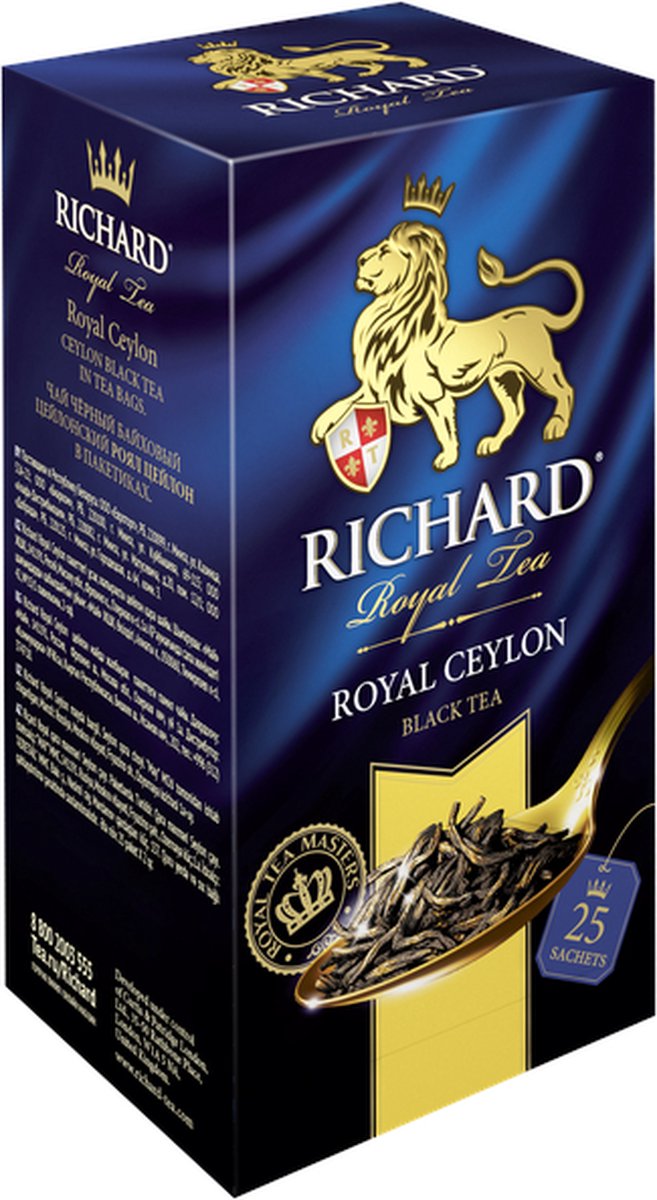 Richard Ceylon Thee - zwarte thee in sachets - 6x 25 zakjes - 150 ...