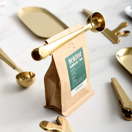 Gouden Maatbeker - Maatschep - Koffie lepel - RVS - Goud - Afsluitklip ...