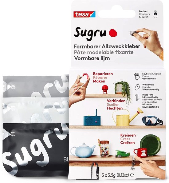 tesa Sugru Kneedlijm 41231-00001-00 Zwart, Wit, Grijs 3 stuk(s) | bol.com