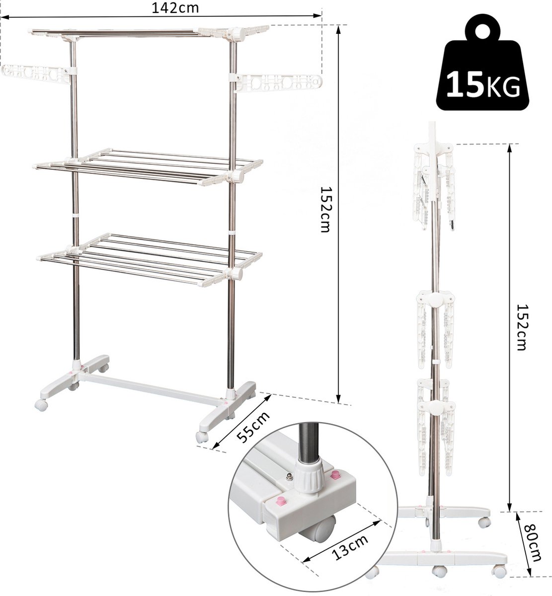 HOMdotCOM Wasrek inklapbaar met 3 niveaus en wieltjes | bol.com