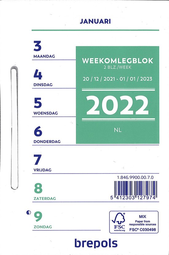 Brepols Kalender 2022 • Weekomlegblok NL met sleuf • losbladig • 10 x ...
