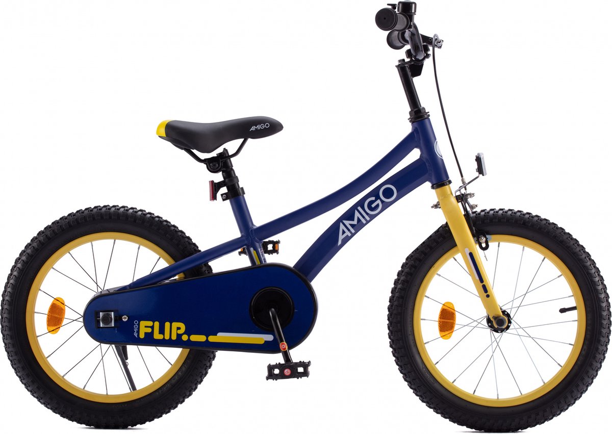 Amigo Flip Jongensfiets - Kinderfiets 18 Inch - Blauw/Geel | bol.com