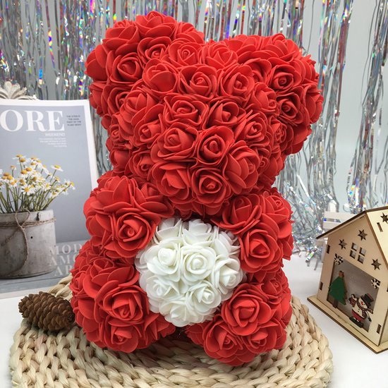 Rozenbeer Roze met Wit Hart 30 cm {Rozen beer Moederdag Valentijn teddybeer rose bear... | bol.com