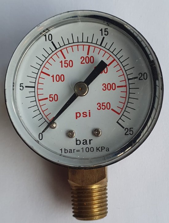 K&W Manometer 50 mm diameter 0-25 bar met 1/4" onder aansluiting ...