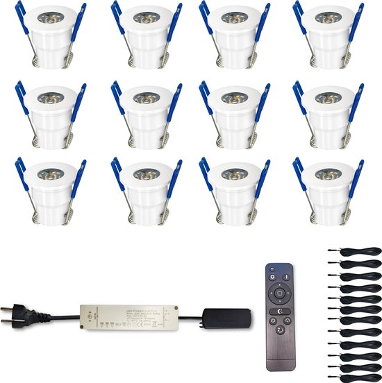 Dimbare LED mini inbouwspots set 12x3W | Wit | Met afstandsbediening ...