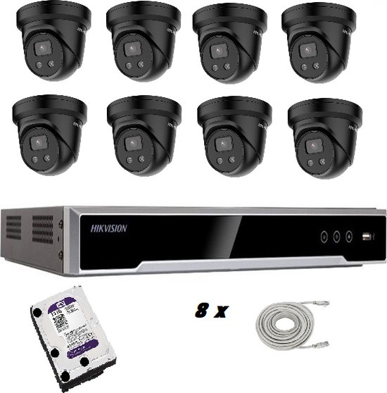 Hikvision set zwart met 8 x DS-2CD2386G2-I 8mp 2.8mm AcuSense vaste ...