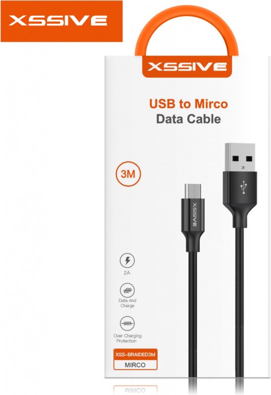 USB TO MICRO DATA CABLE - BRAIDED3M MICRO - 3 METER | bol