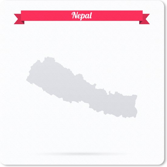 Muismat - Mousepad - tekening van grijze kaart van Nepal met rood lint ...