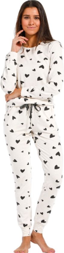 Rebelle pyjama dames - ecru-zwart met hartjes all-over print - 21212 ...