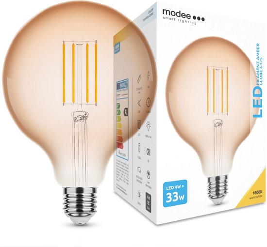 Modee Lighting LED Filament lamp E27 - G125 - 4W vervangt 33W - 1800K zeer warm wit... | bol.com