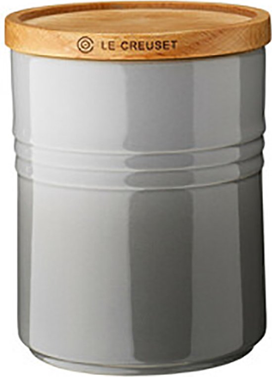 Le Creuset 2 aardewerken voorraadpotten met houten deksel Mist Grey ...
