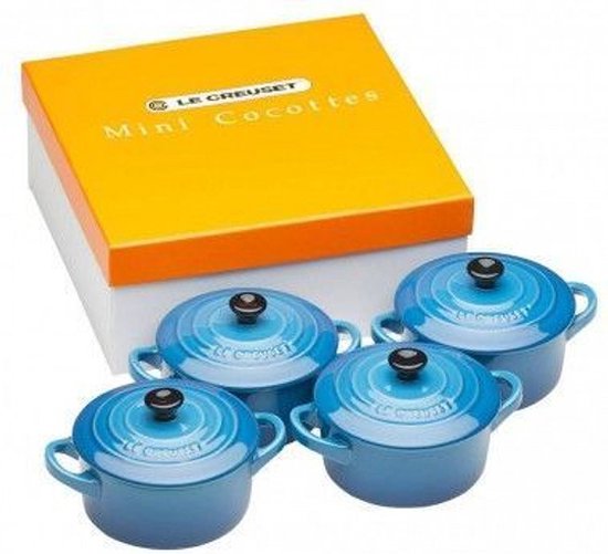 Le Creuset set van 4 aardewerken mini braadpannen Marseilleblauw 10cm 0 ...