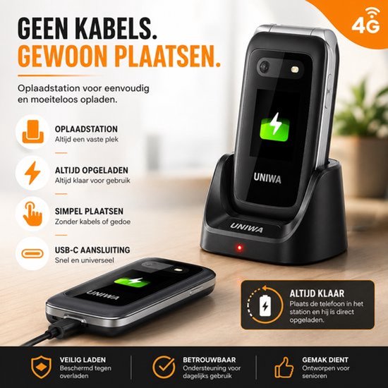 Senioren Telefoon Uniwa Klapbaar GSM - Grote Toetsen en 2.4″ Scherm ...