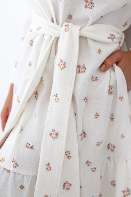 Sensis Katoenen Ochtendjas Dames Badstof Bloemenprint Volant Ecru ...