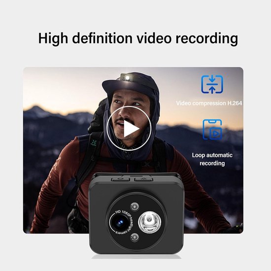 1080P voorkantcamera, 45° verstelbare actiecamera, draagbaar met LED ...