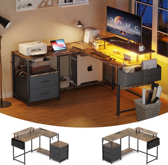 Gaming Bureau met LED Verlichting - 120x120x75cm - L-Vormig Game Bureau ...