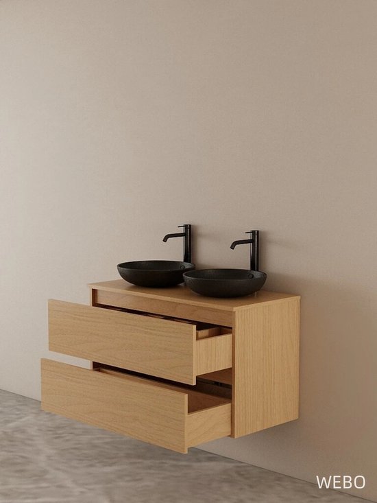 WEBO 100cm Sydney Oak eiken badkamermeubel volledige set INCLUSIEF 2 ...