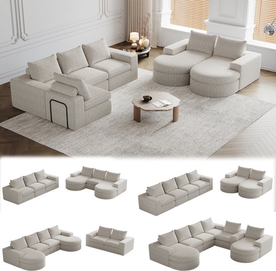 Chenille Bank L Vorm Bank Bankje Modulair 3 Zits Beige Zonder Frame ...