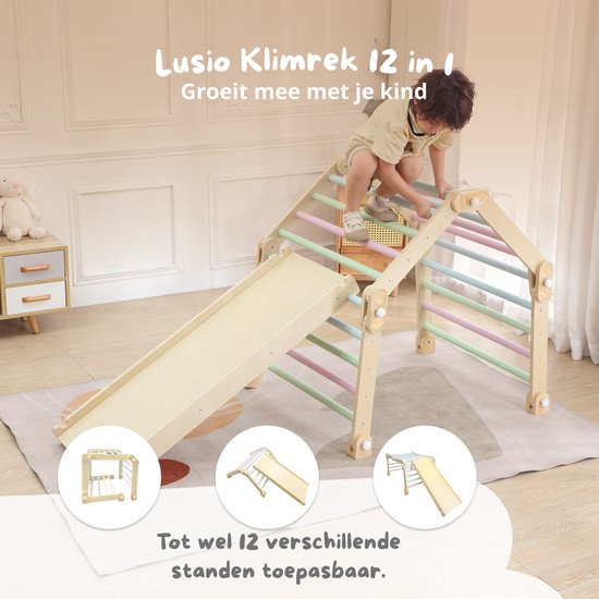 Lusio Klimrek - 12-in-1 Houten Klimrek Kinderen - Pikler Driehoek met ...